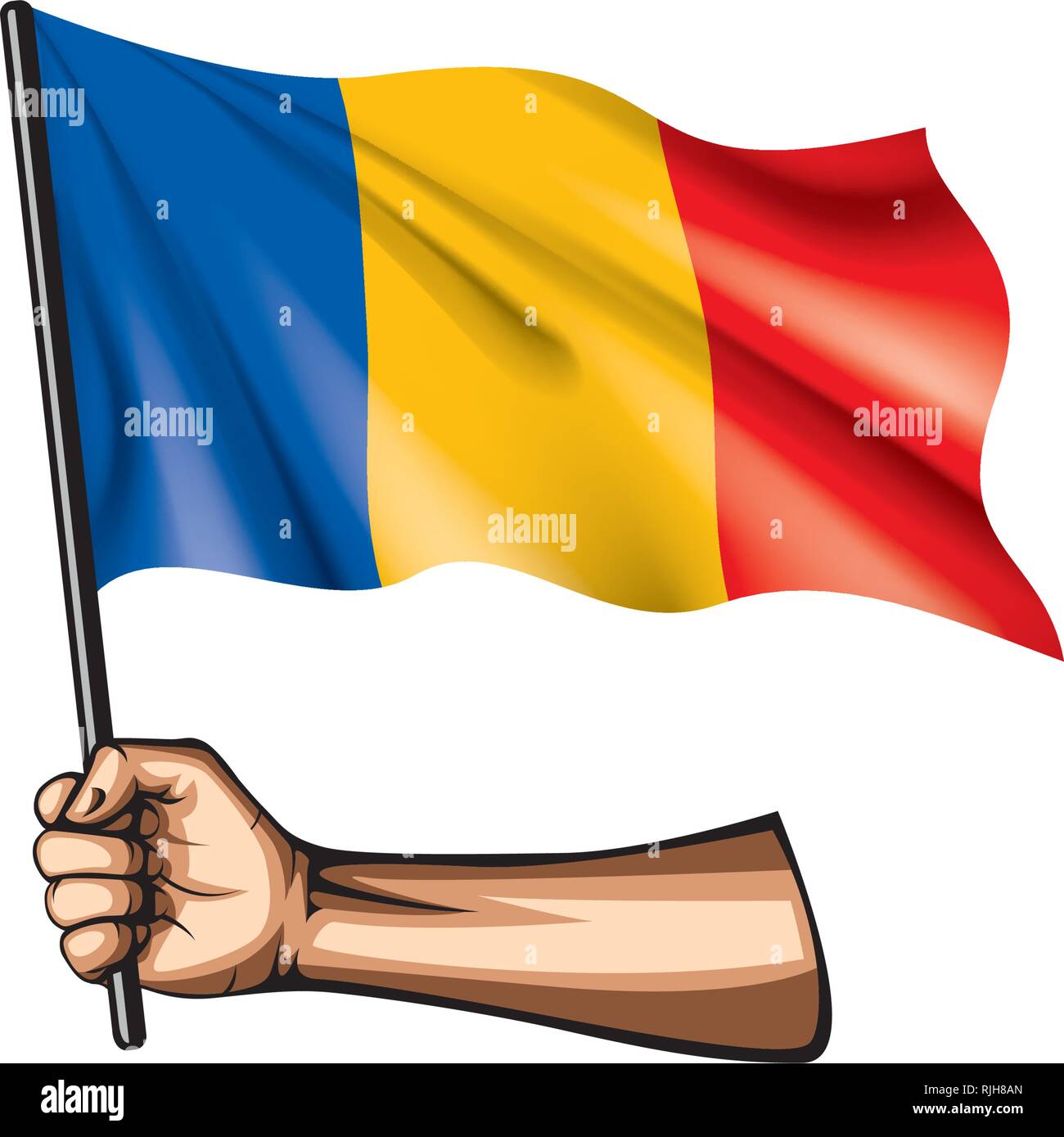 Chad flag and hand on white background. Vector illustration Stock ...