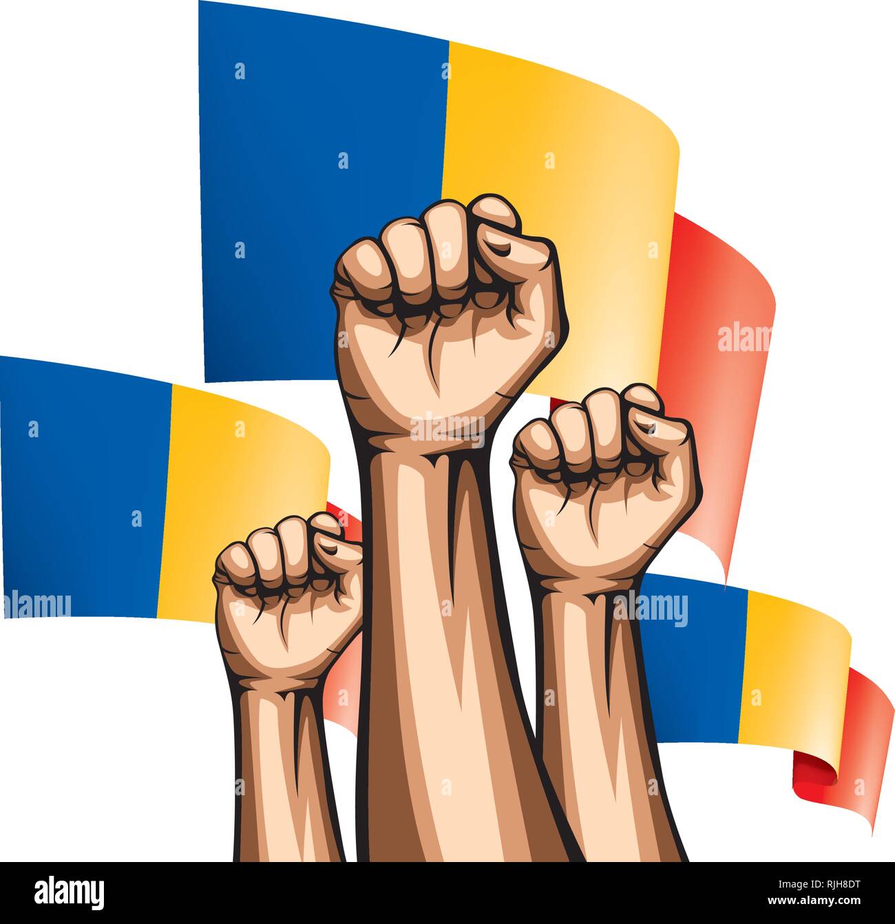 Chad flag and hand on white background. Vector illustration Stock ...