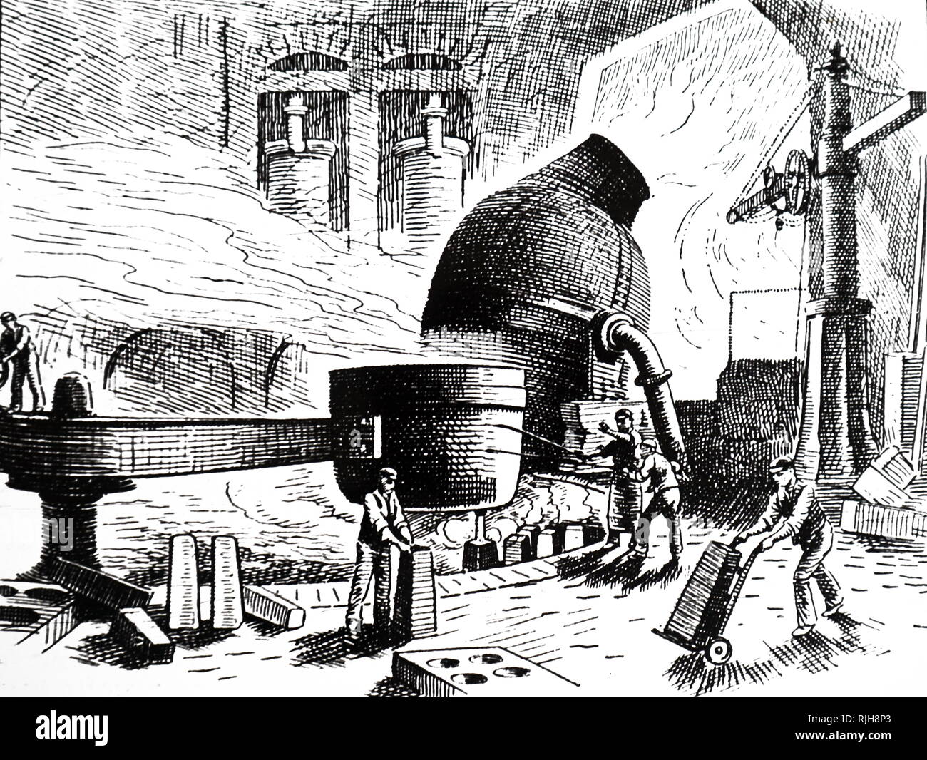 An Engraving Depicting The Bessemer Process In Action Manoeuvring The