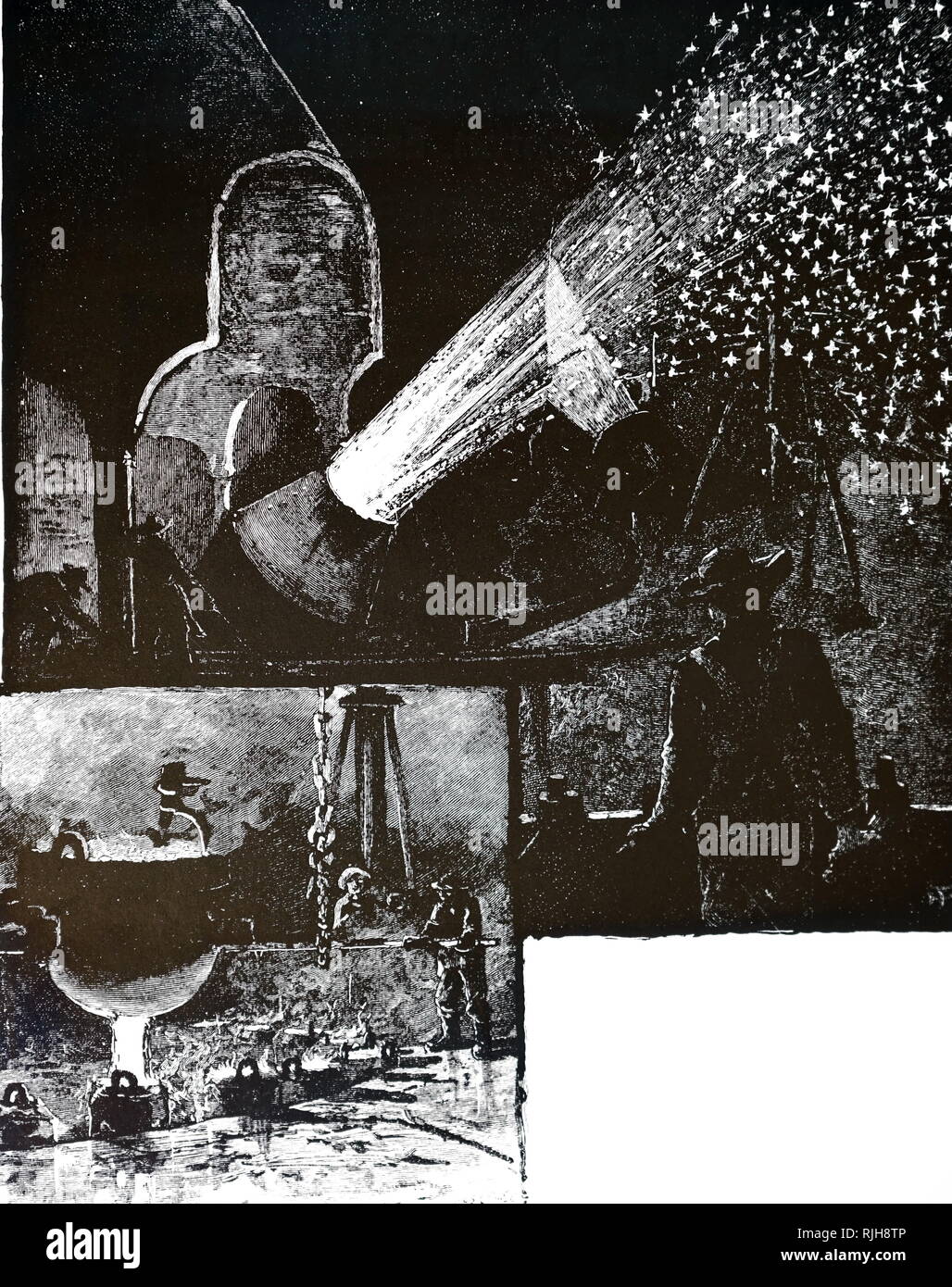 An engraving depicting the Bessemer process for the mass production of ...