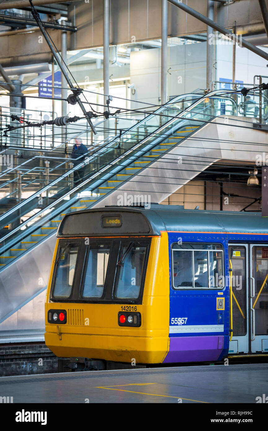 Class 142 train in Northern Rail livery waiting at Leeds railway ...