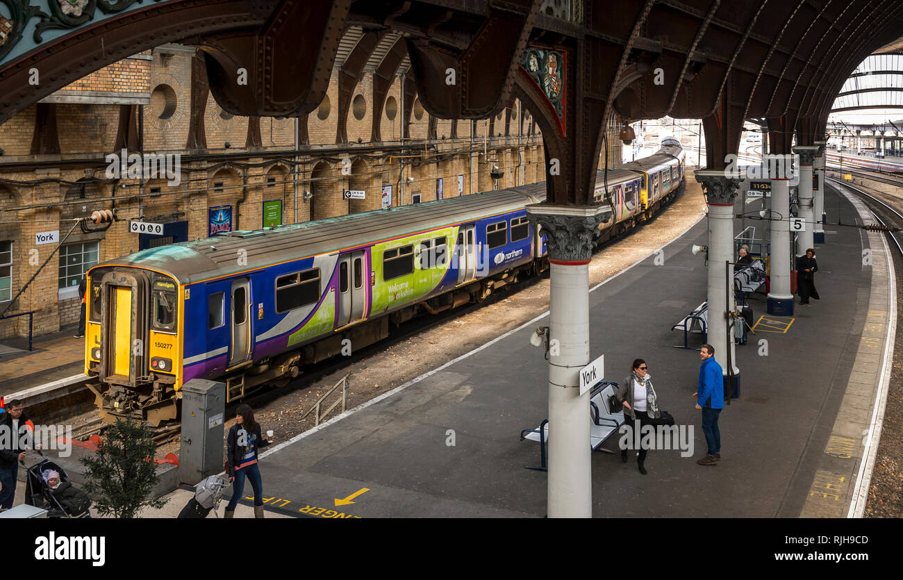 Class 150 passenger train in Northern livery waiting at York railway ...