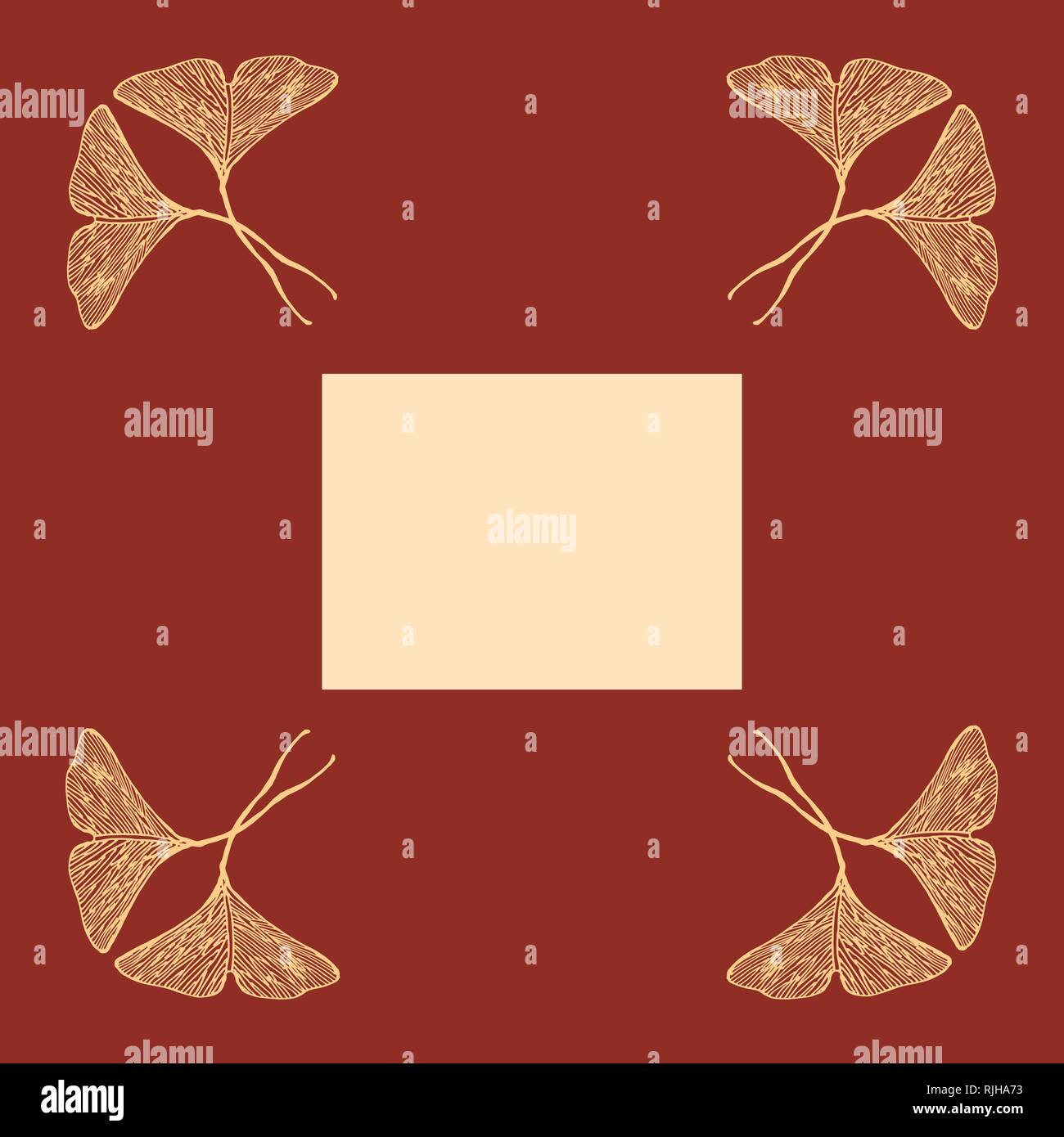 Hand drawn heart ginkgo leaves card vector template in yellow color ...