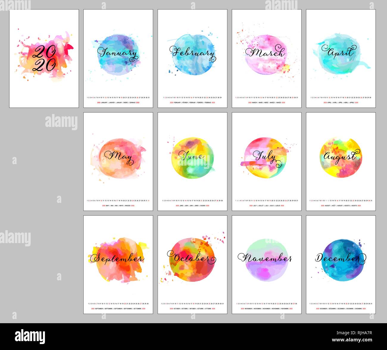 Calendar design for the year 2020, a template with calligraphy ...