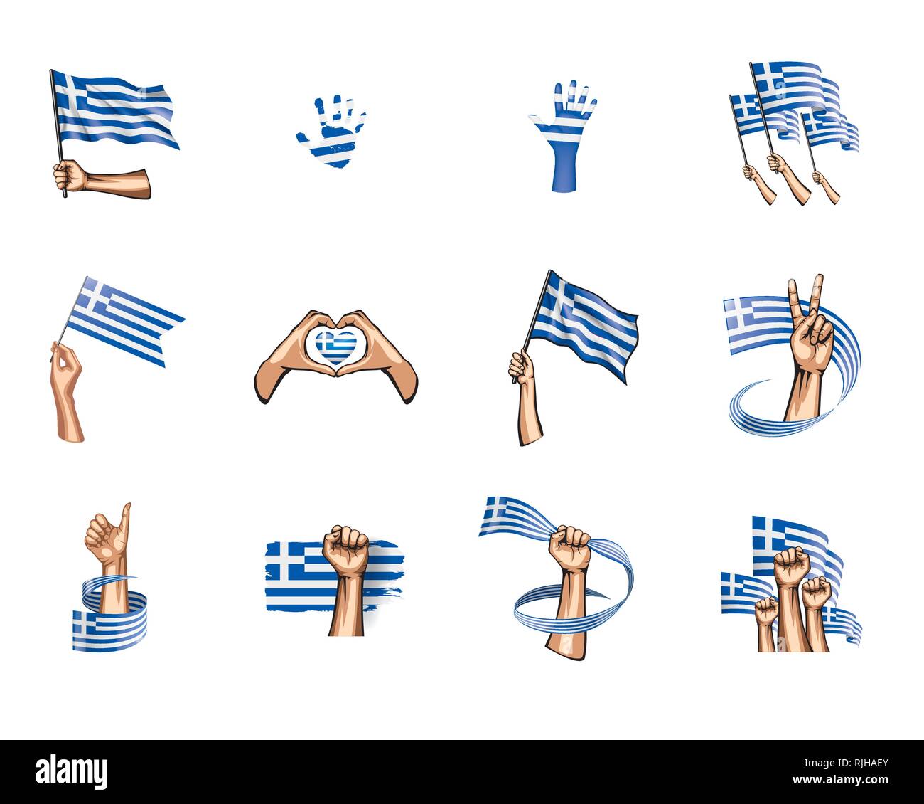 Greece flag and hand on white background. Vector illustration Stock ...