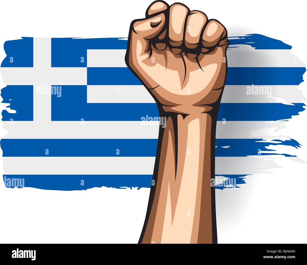 Greece flag and hand on white background. Vector illustration Stock ...