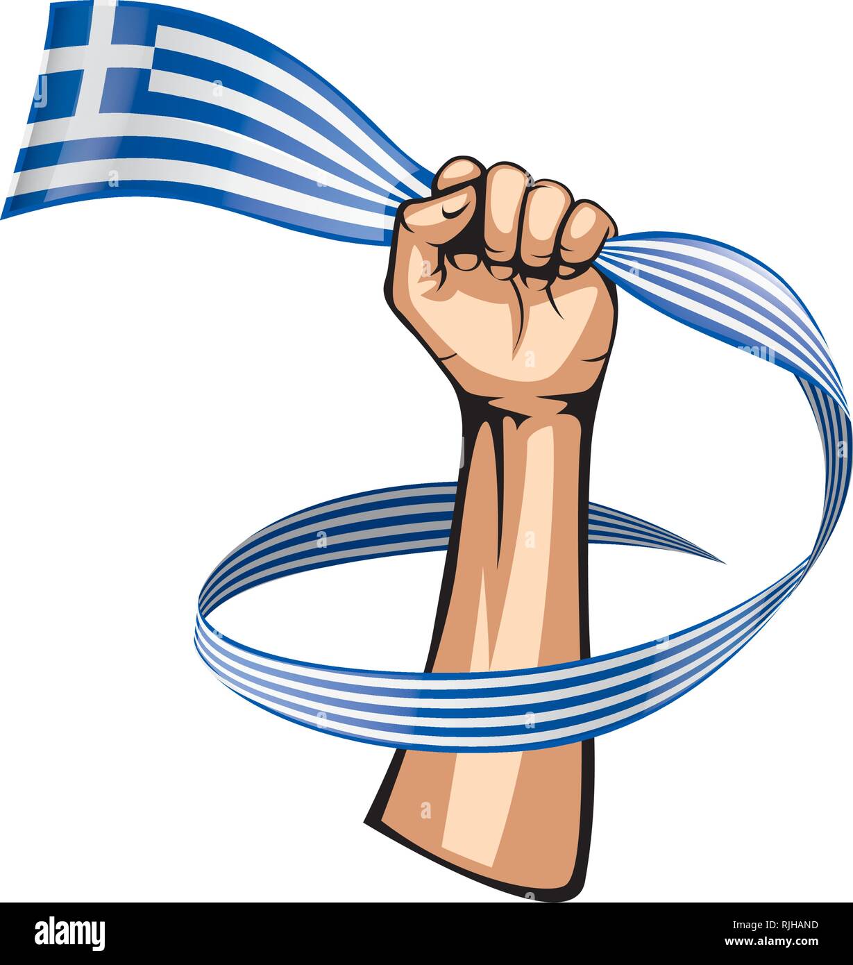 Greece flag and hand on white background. Vector illustration Stock ...