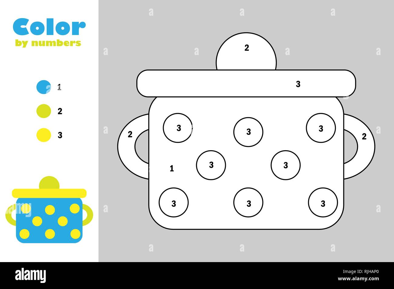 Pot in cartoon style, color by number, education paper game for the ...
