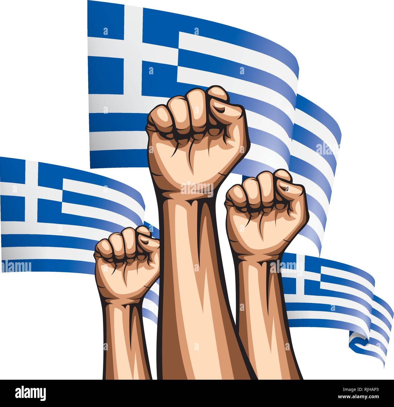 Greece flag and hand on white background. Vector illustration Stock ...
