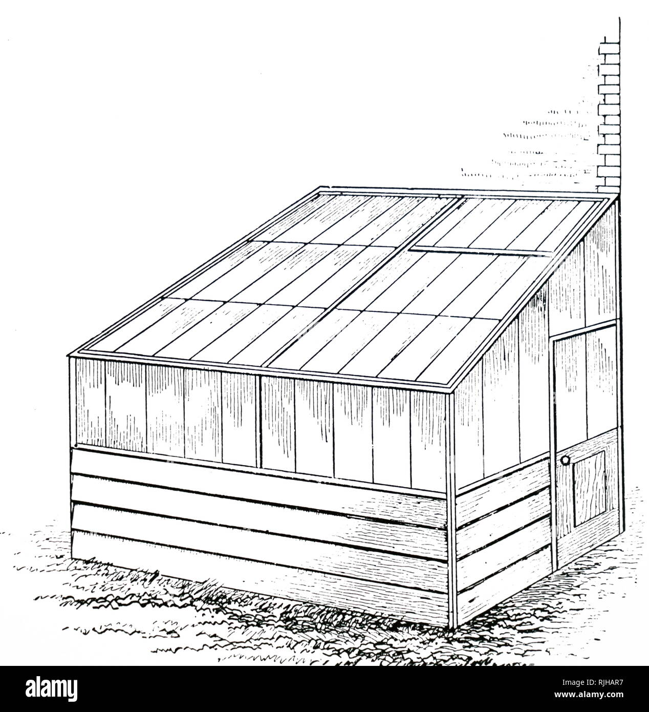 An engraving depicting the Mechanic's Greenhouse: a basic lean-to model ...