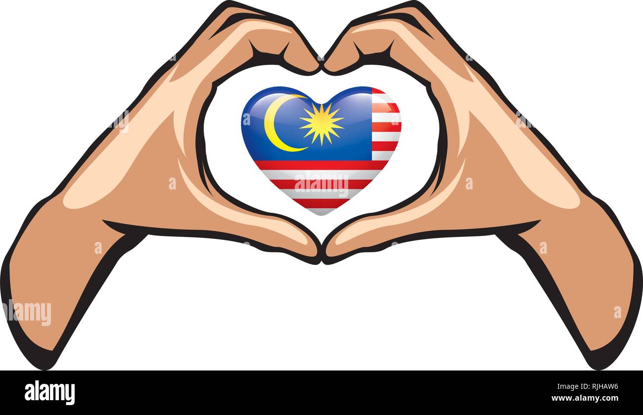 Malaysia flag and hand on white background. Vector illustration Stock ...