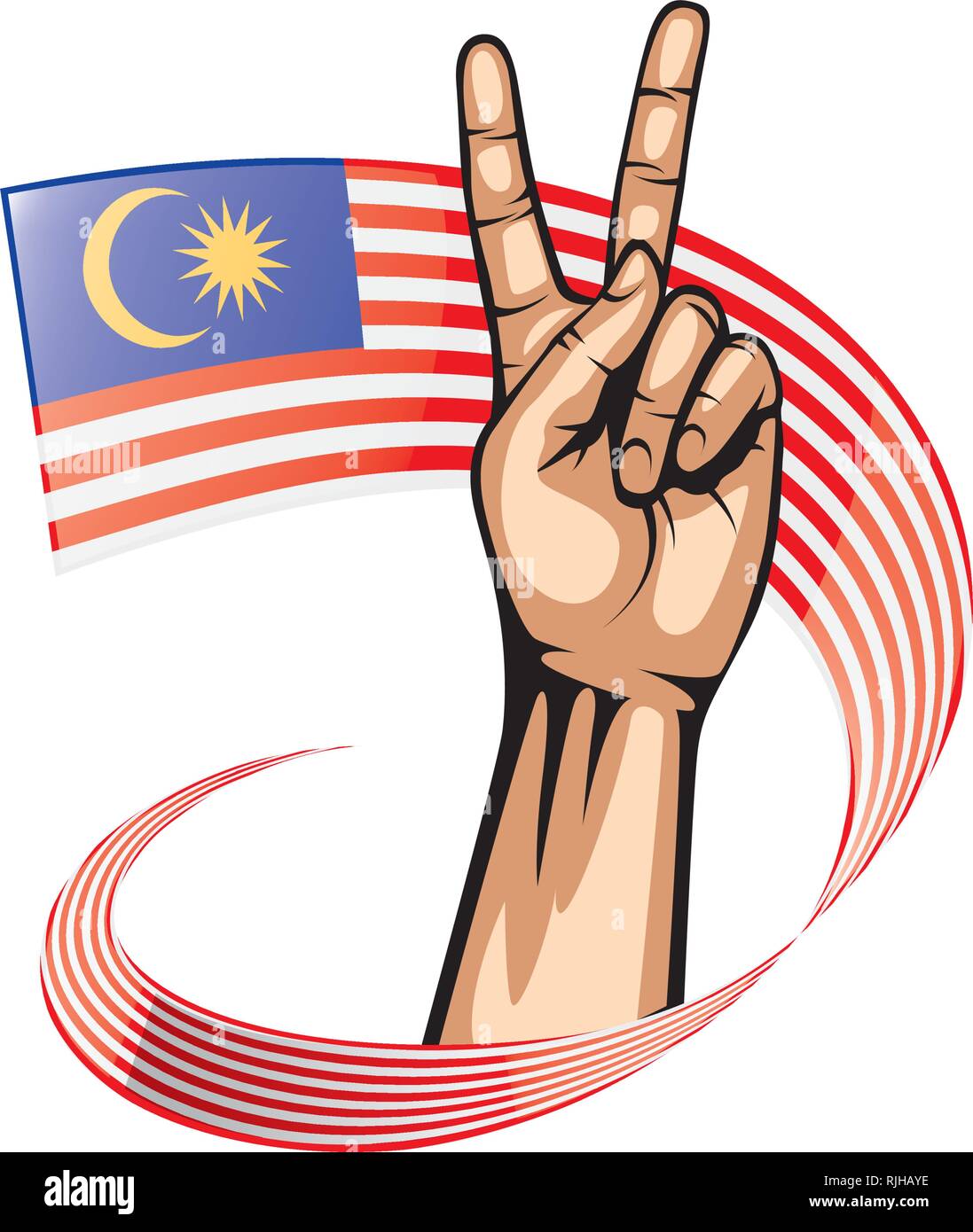 Malaysia flag and hand on white background. Vector illustration Stock ...