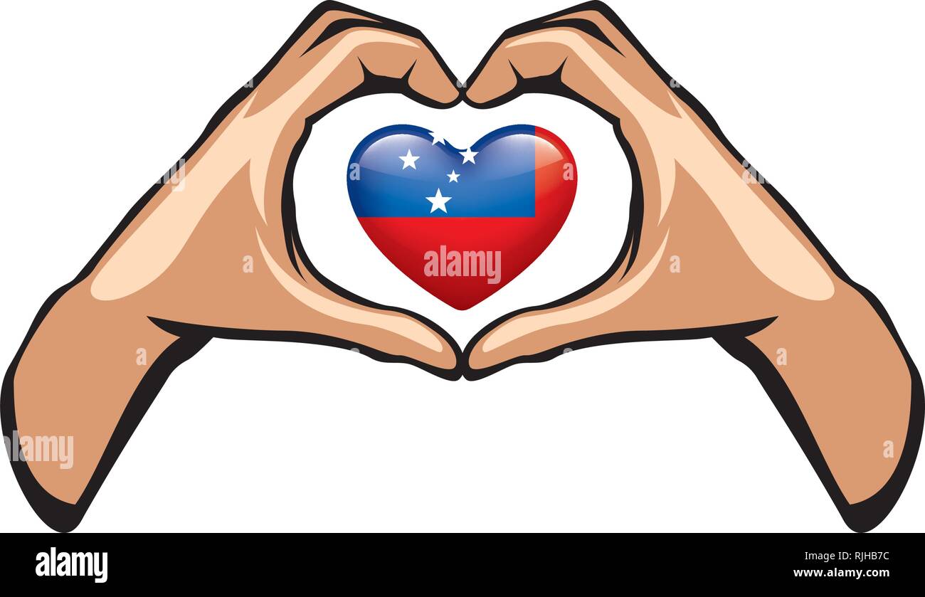 Samoa flag and hand on white background. Vector illustration Stock ...