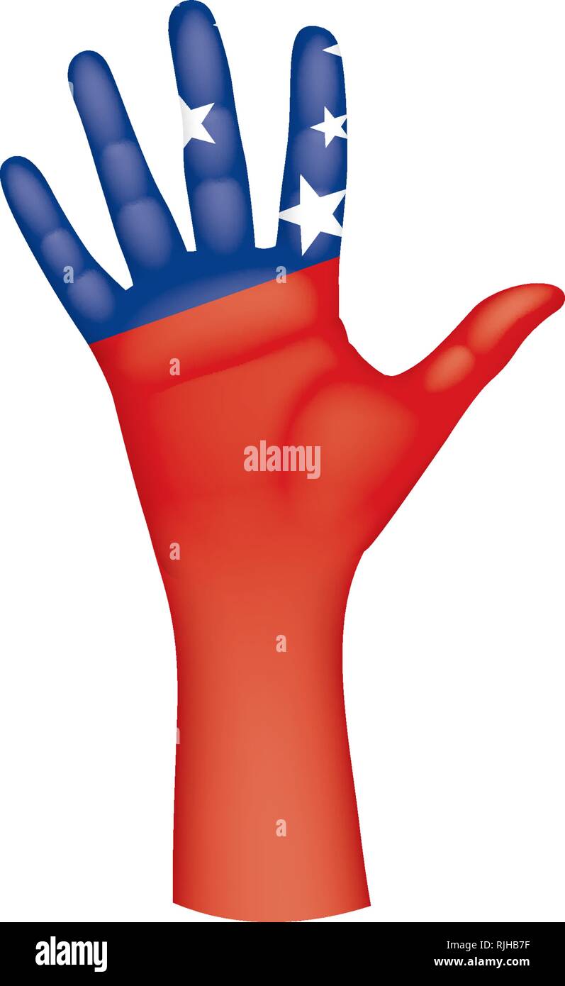Samoa flag and hand on white background. Vector illustration Stock ...