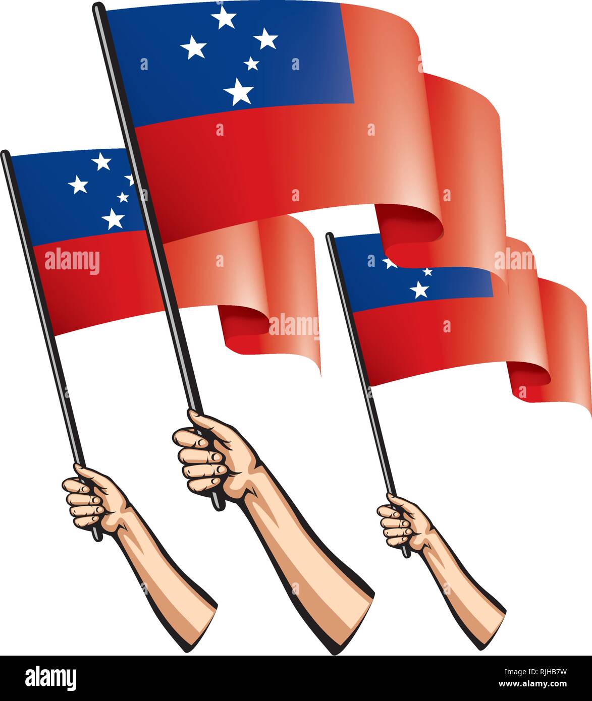Samoa flag and hand on white background. Vector illustration Stock ...
