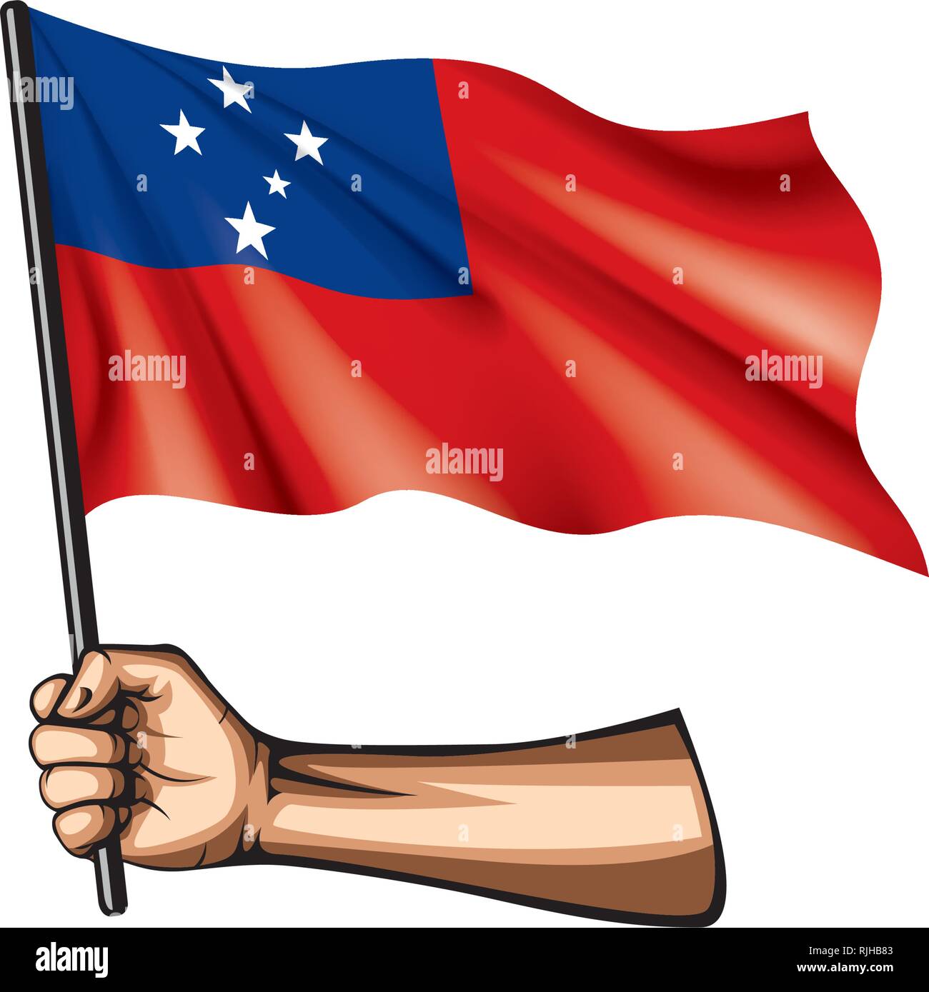 Samoa flag and hand on white background. Vector illustration Stock ...