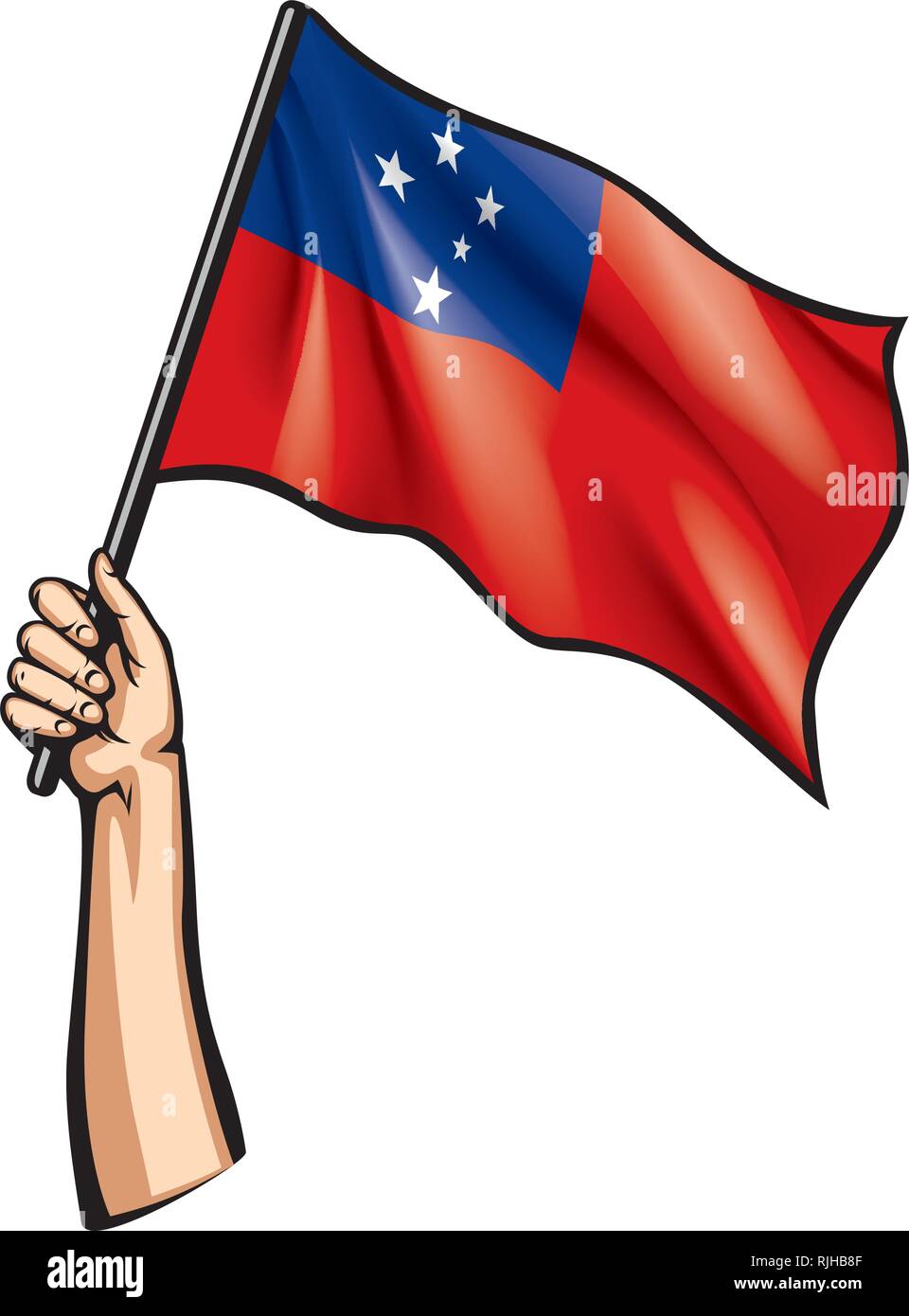 Samoa flag and hand on white background. Vector illustration Stock ...