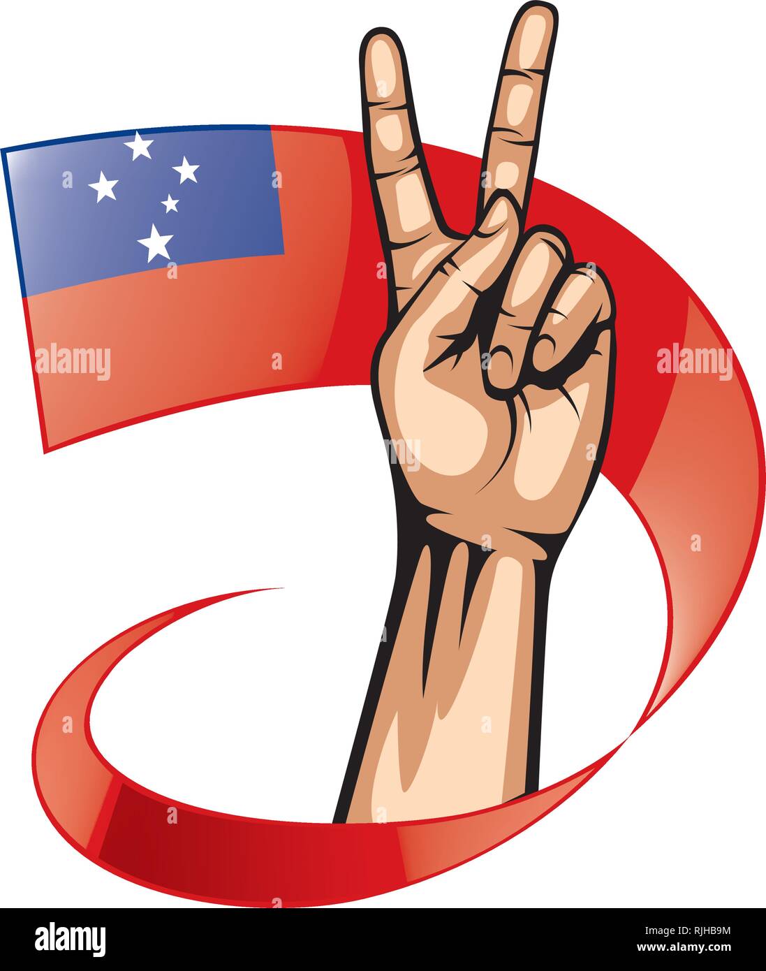 Samoa flag and hand on white background. Vector illustration Stock ...
