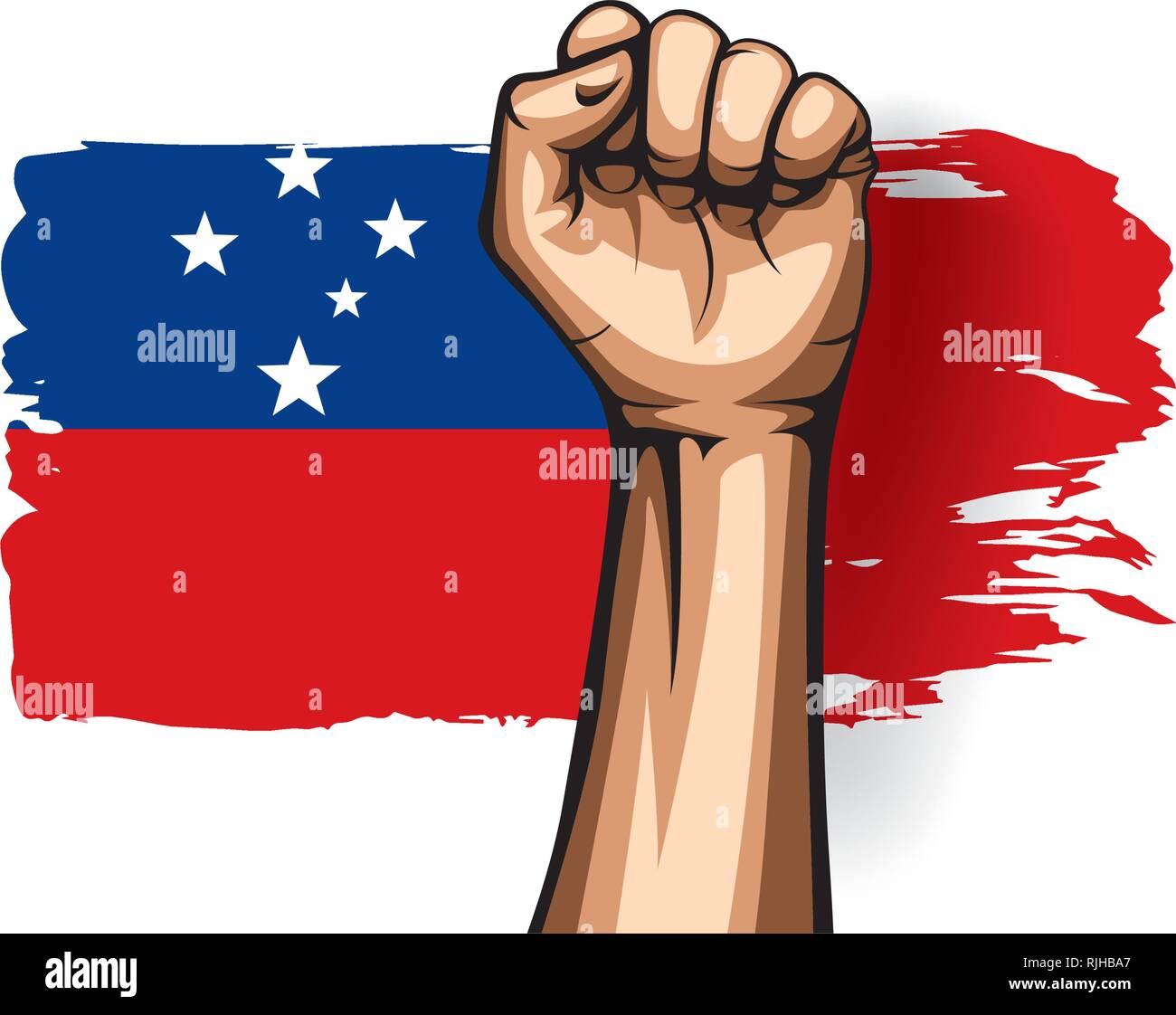 Samoa flag and hand on white background. Vector illustration Stock ...