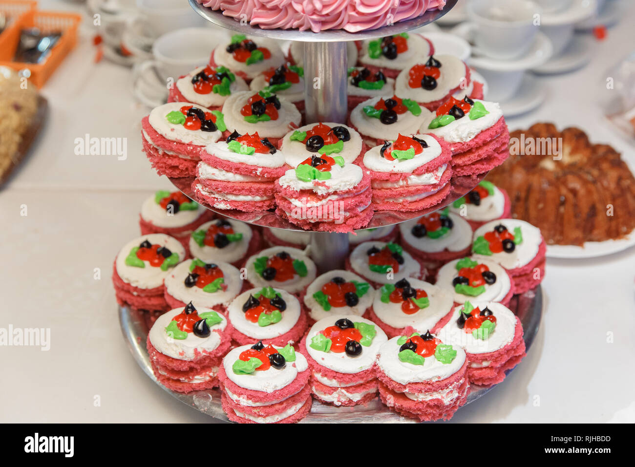 Sweets on banquet table - picture taken during catering event Stock ...