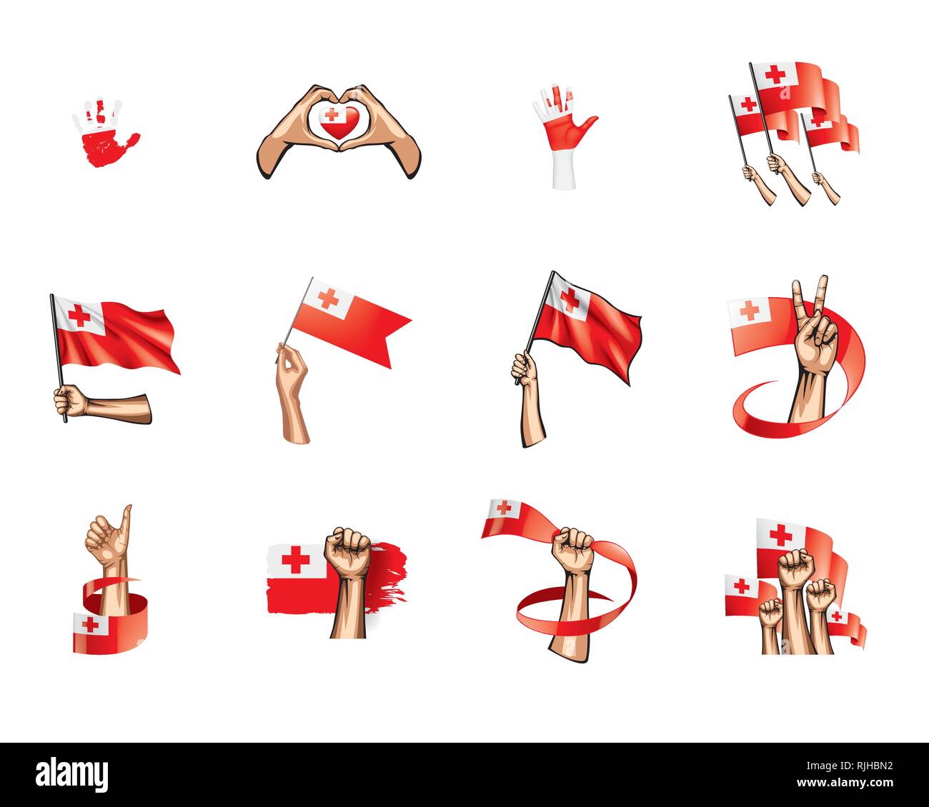 Tonga flag and hand on white background. Vector illustration Stock ...
