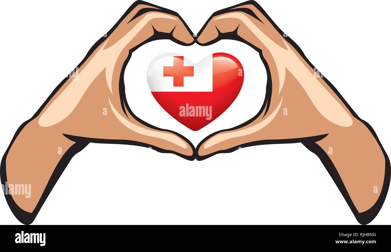 Tonga flag and hand on white background. Vector illustration Stock ...