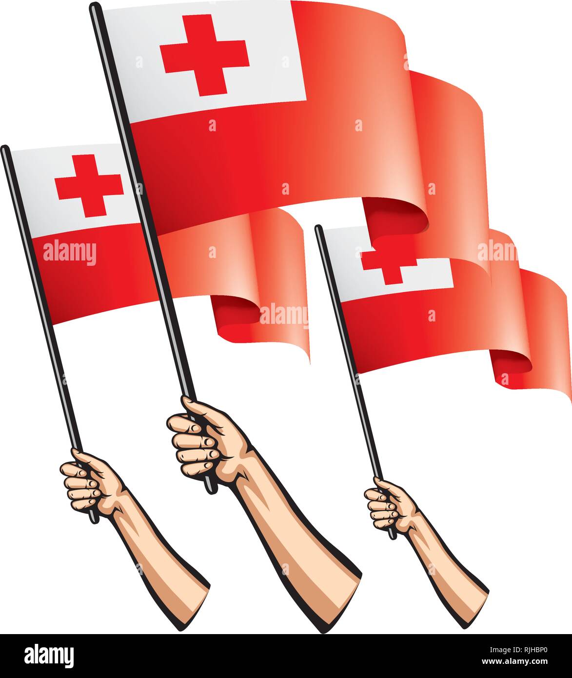 Tonga flag and hand on white background. Vector illustration Stock ...