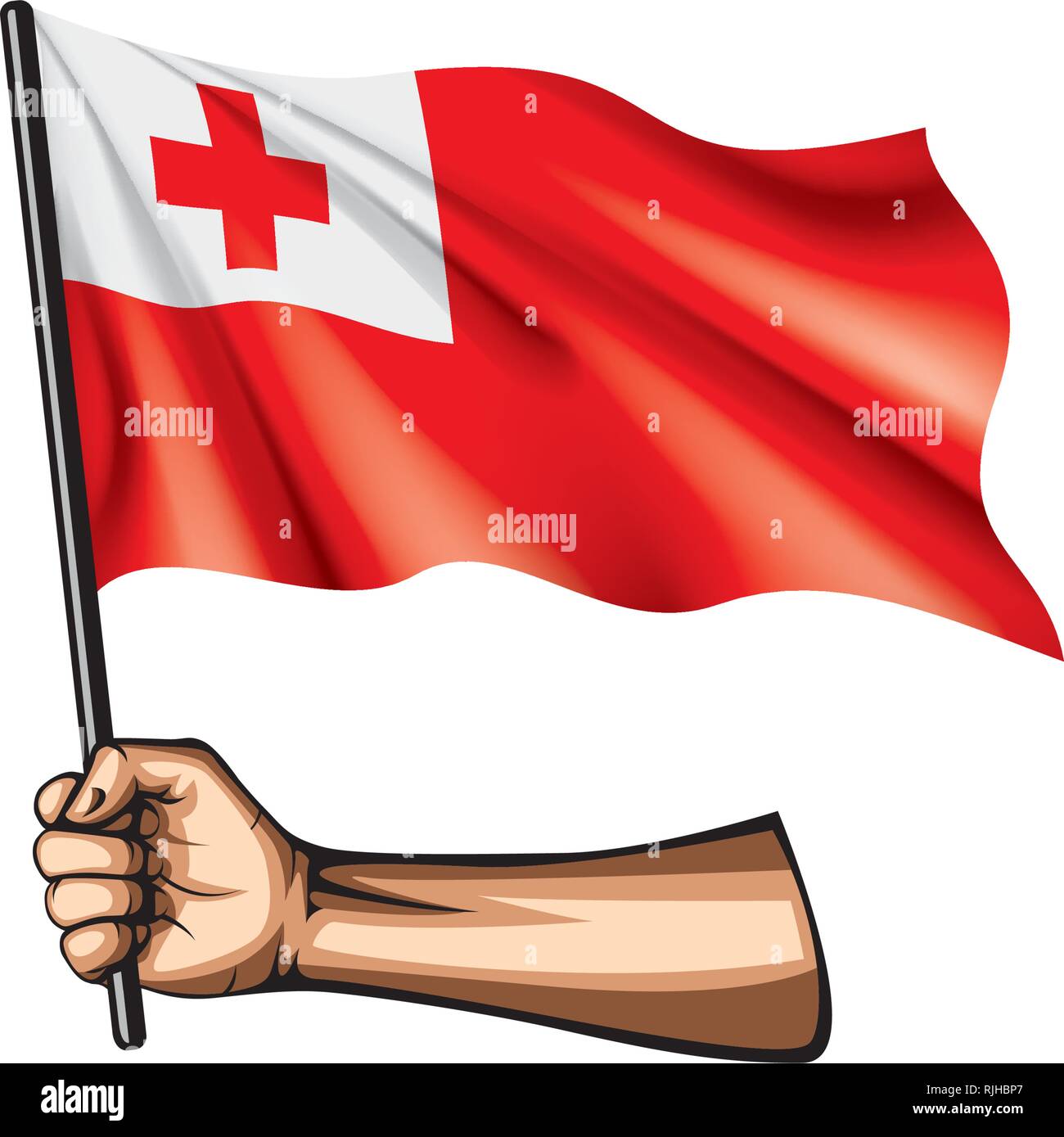 Tonga flag and hand on white background. Vector illustration Stock ...