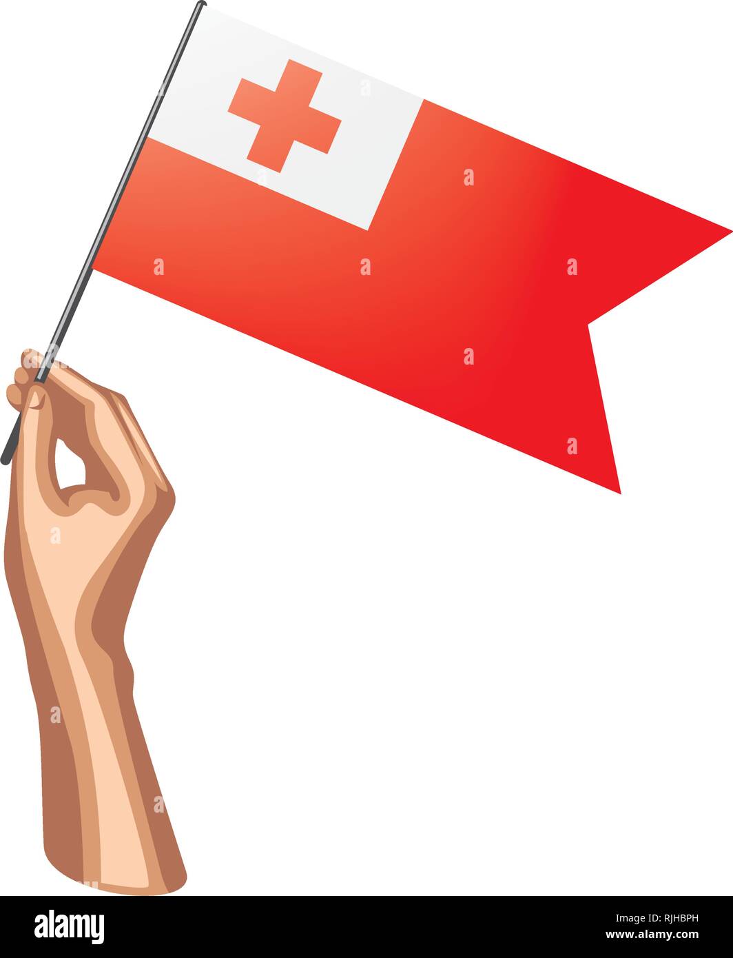 Tonga flag and hand on white background. Vector illustration Stock ...