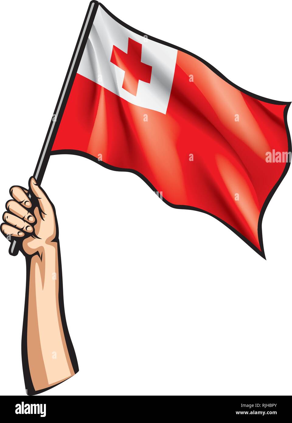 Tonga flag and hand on white background. Vector illustration Stock ...