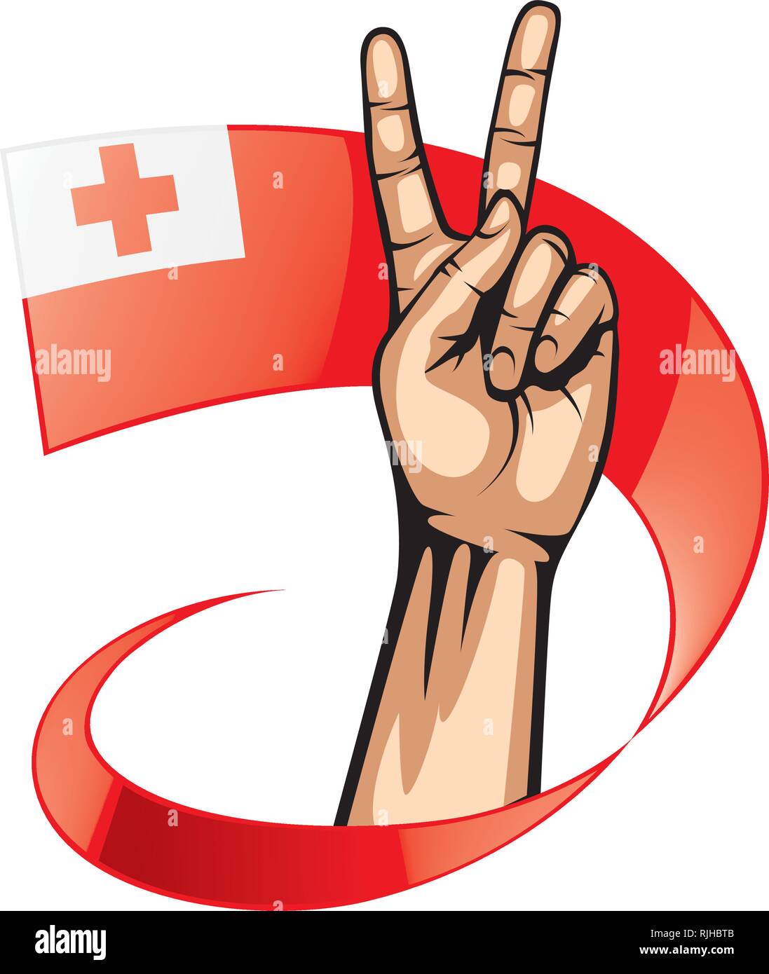 Tonga flag and hand on white background. Vector illustration Stock ...