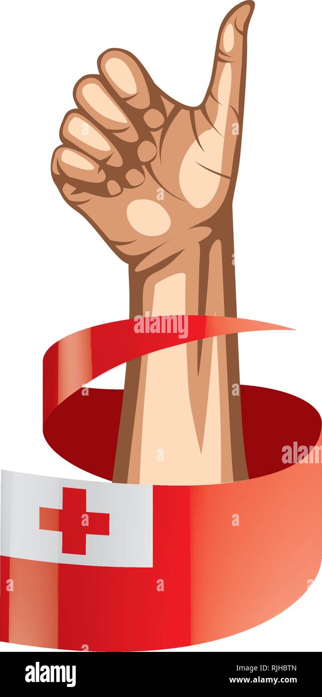 Tonga flag and hand on white background. Vector illustration Stock ...