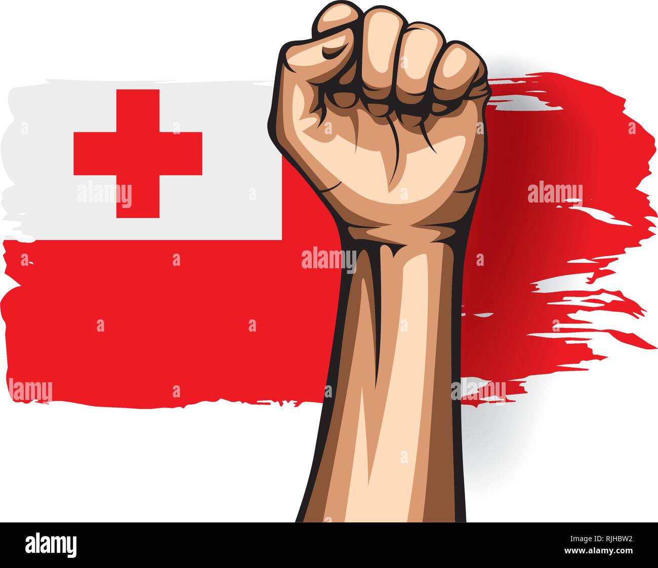 Tonga flag and hand on white background. Vector illustration Stock ...