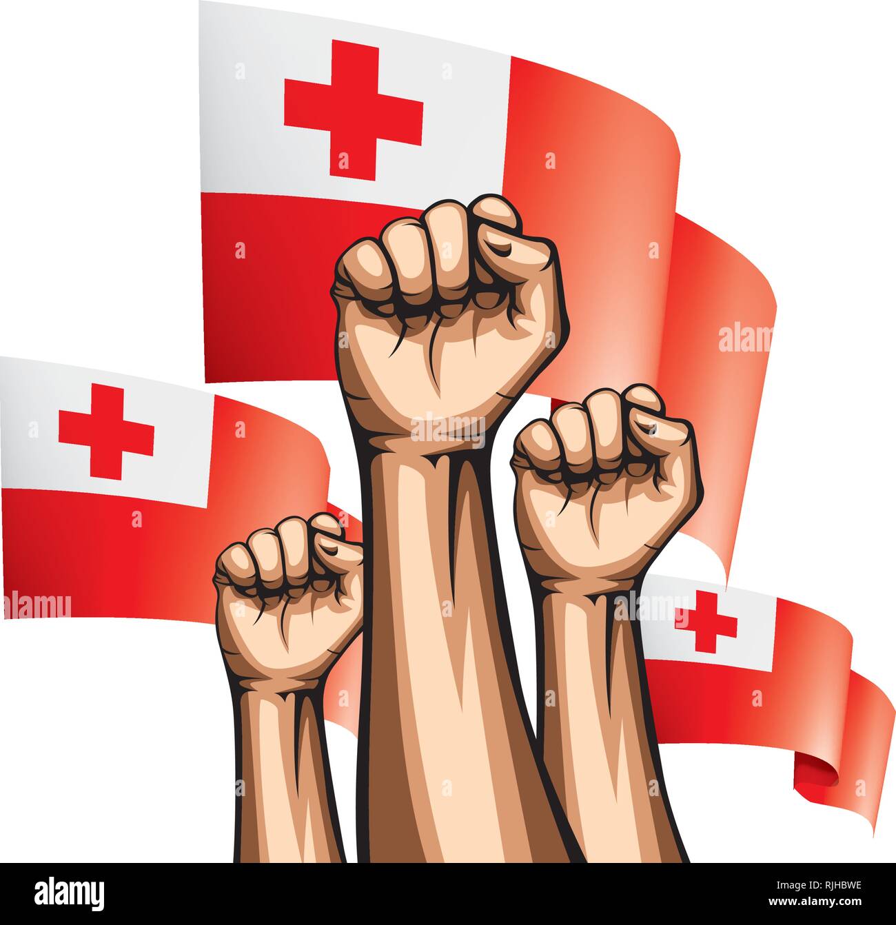 Tonga flag and hand on white background. Vector illustration Stock ...