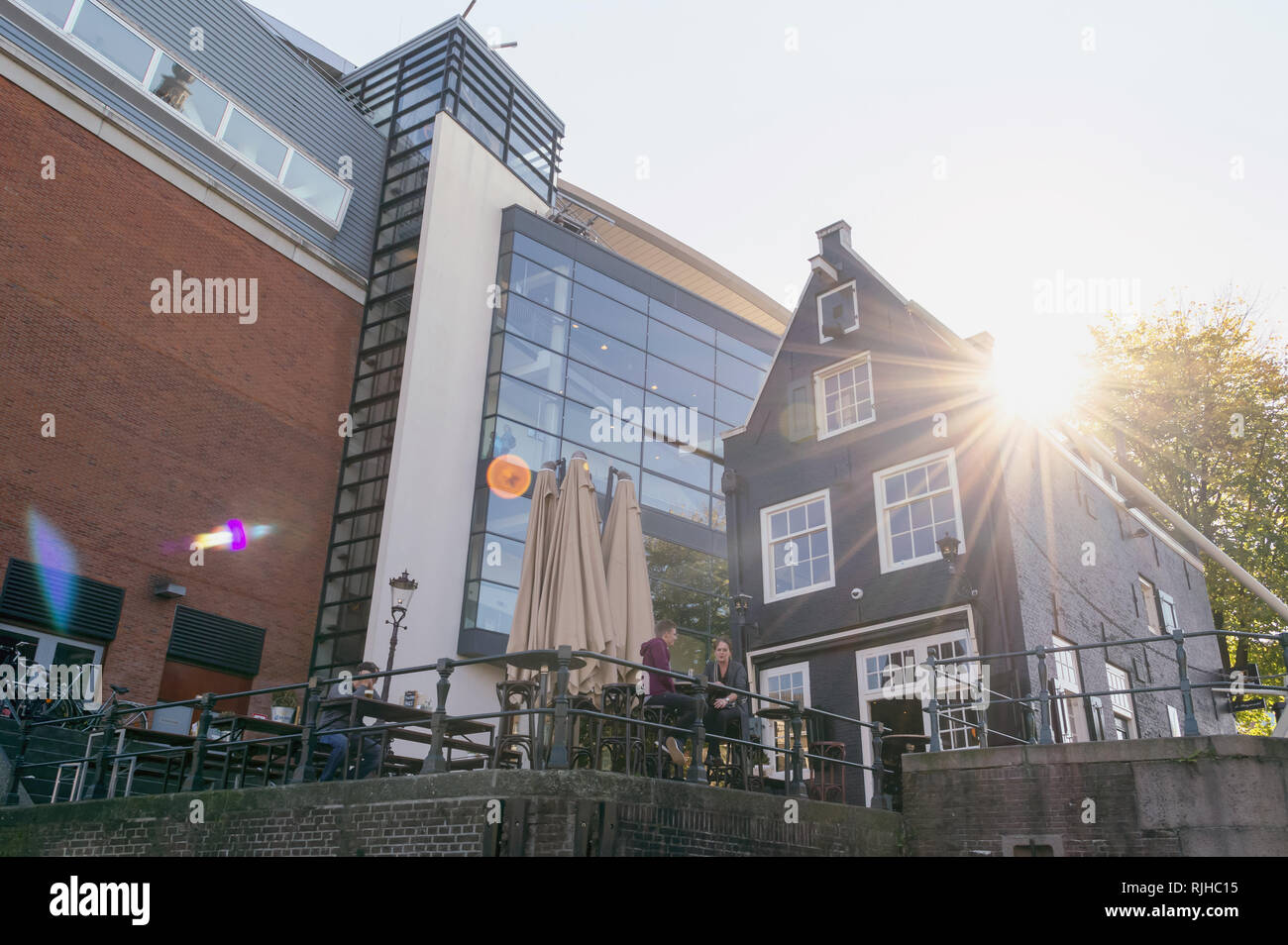 Amsterdam, The Netherlands, October 10, 2018: view from below on people ...