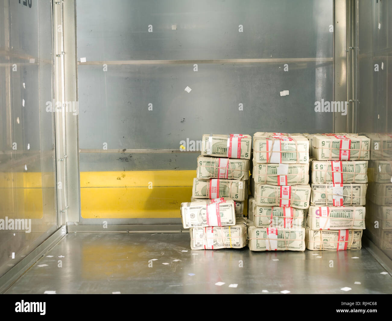 US Dollar Bills in a Bank Cart the US Federal Reserve Bank of Chicago ...