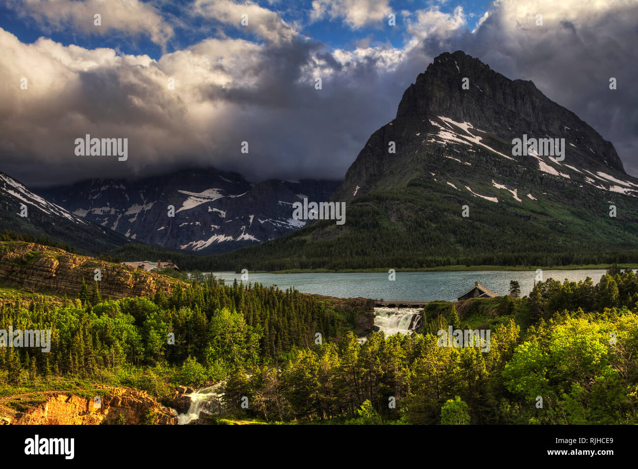 High above Swiftcurrent River with a breathtaking view of Swiftcurrent ...