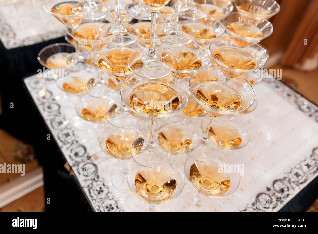Champagne pyramid on event, party or banquet Stock Photo - Alamy