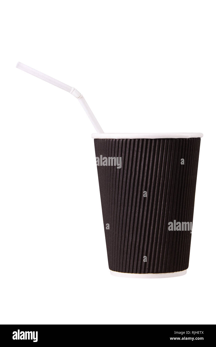 Brown paper coffee cup with straw isolated on white background ...