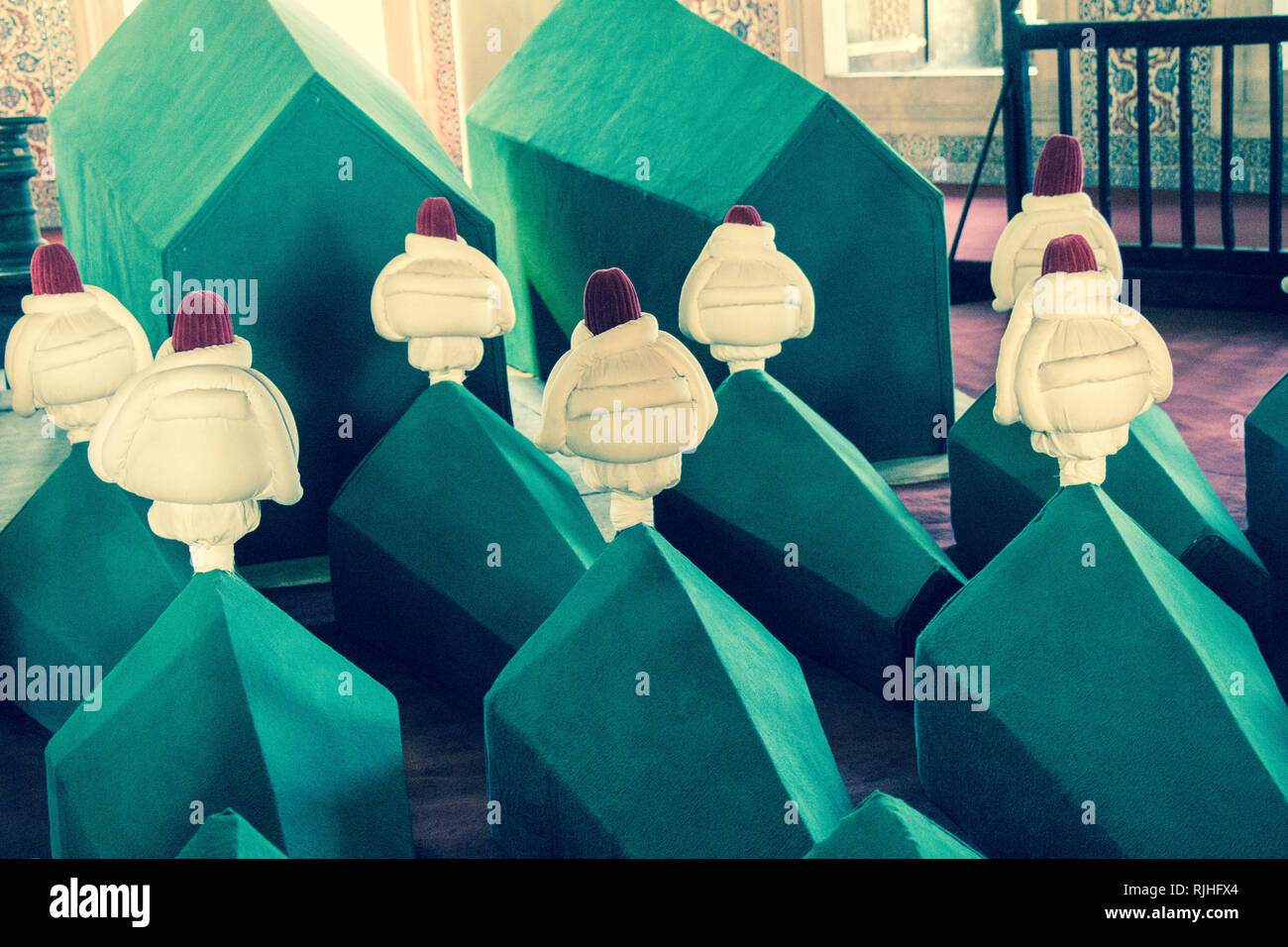 Rows of coffins in an ottoman turkish mausoleum tomb Stock Photo - Alamy