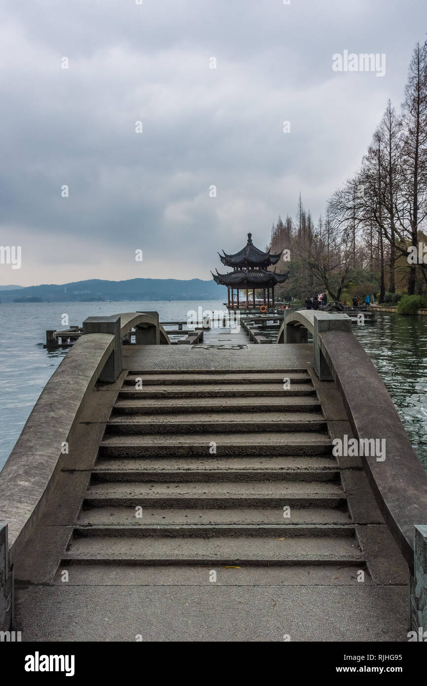 Beautiful chinese traditional pavilion in the West Lake, Hangzhou ...