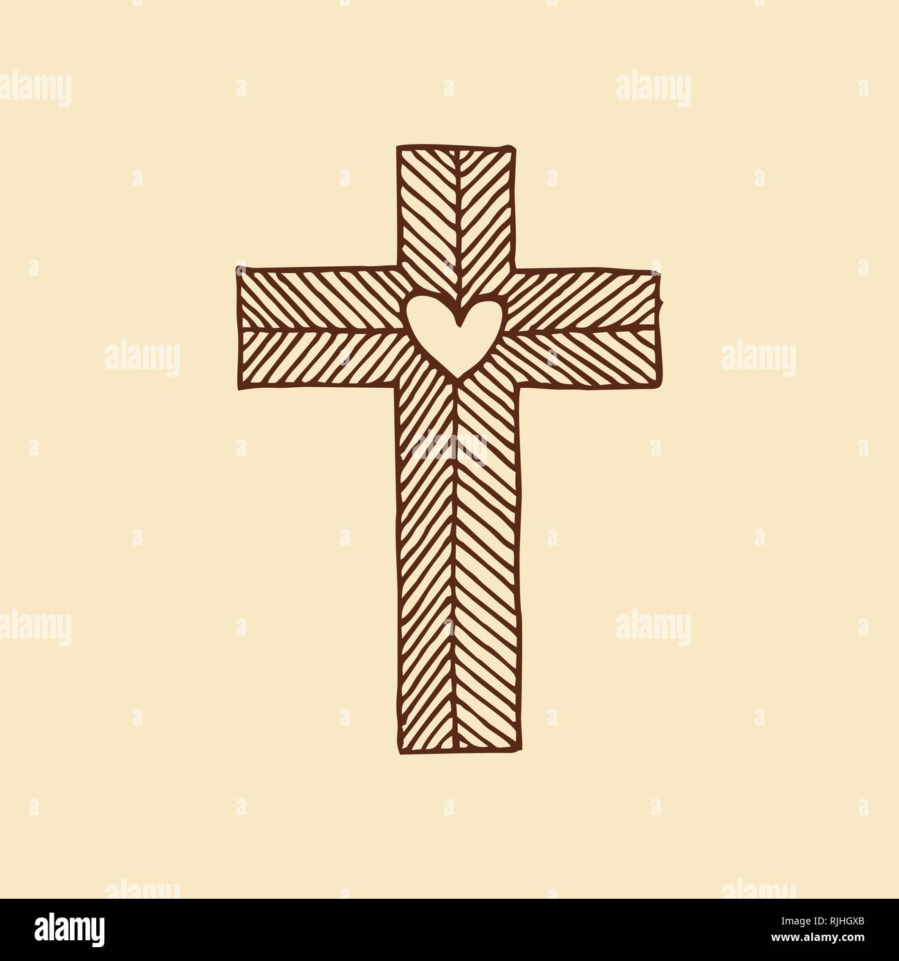 Cross of the Lord and Savior Jesus Christ with a heart, drawn by hand ...