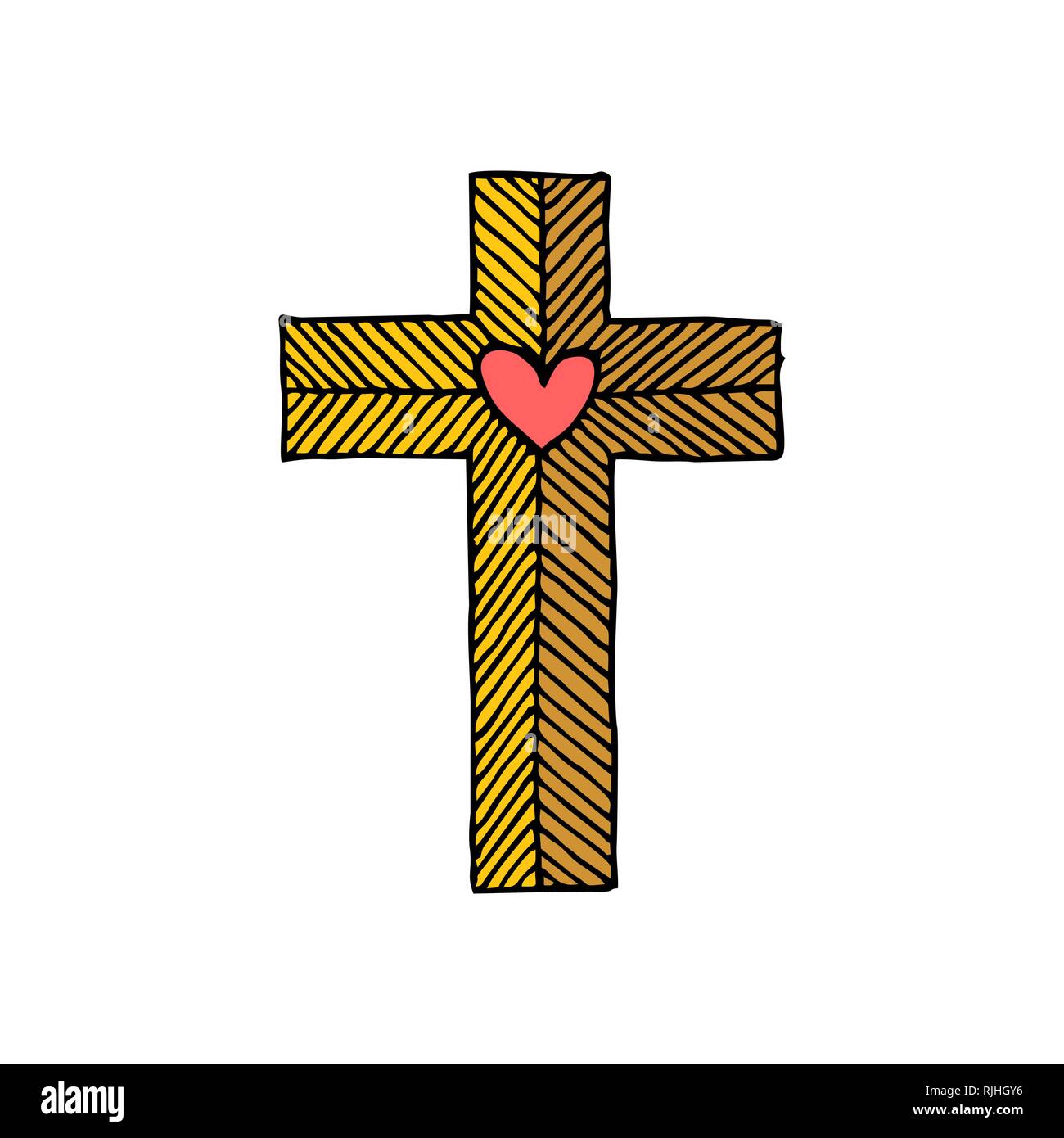 Cross of the Lord and Savior Jesus Christ with a heart, drawn by hand ...