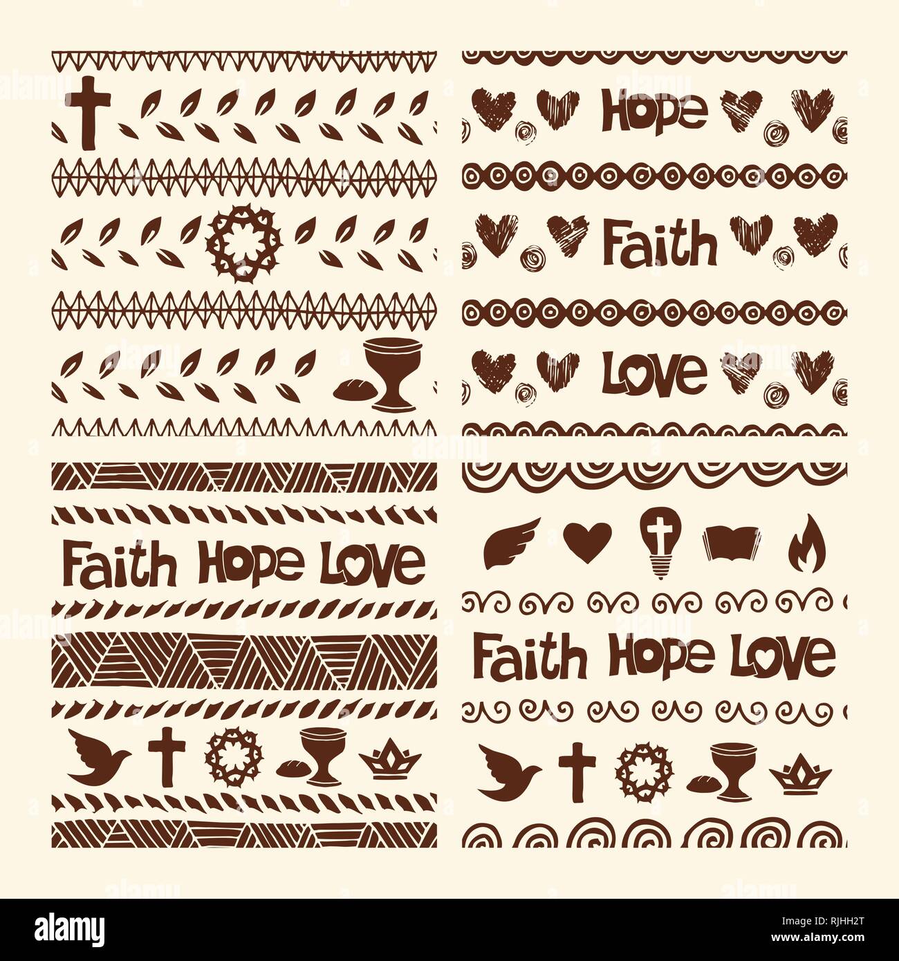Vector set of hand drawn christian seamless pattern made with ink ...