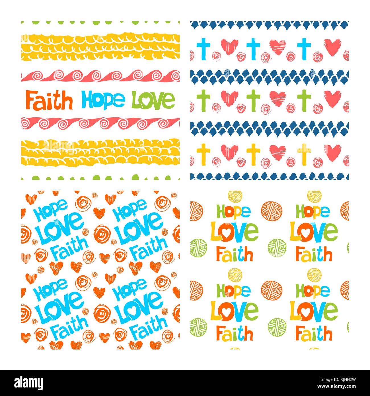 Vector set of hand drawn christian seamless pattern made with ink ...
