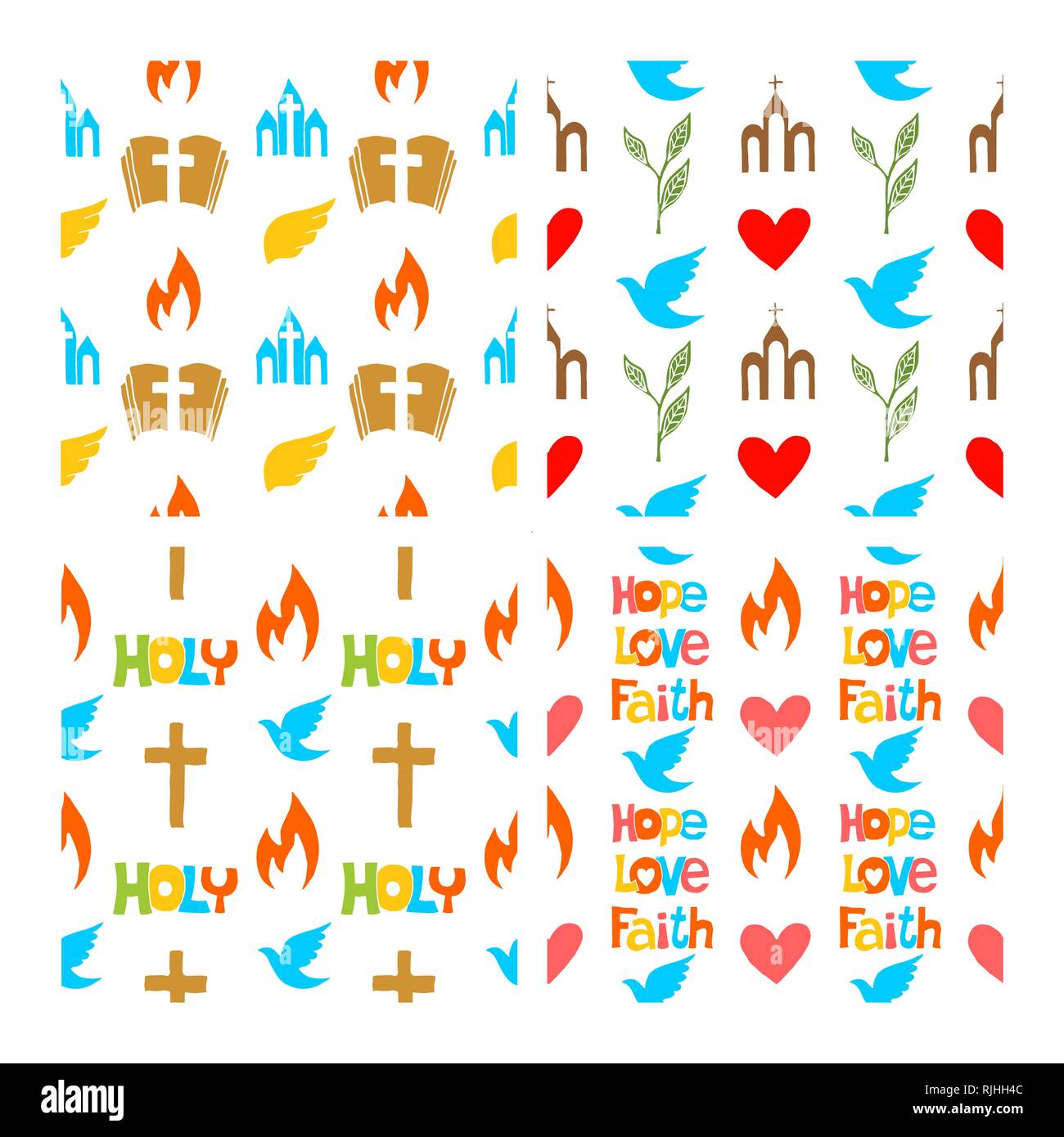 Vector set of hand drawn christian seamless pattern made with ink ...