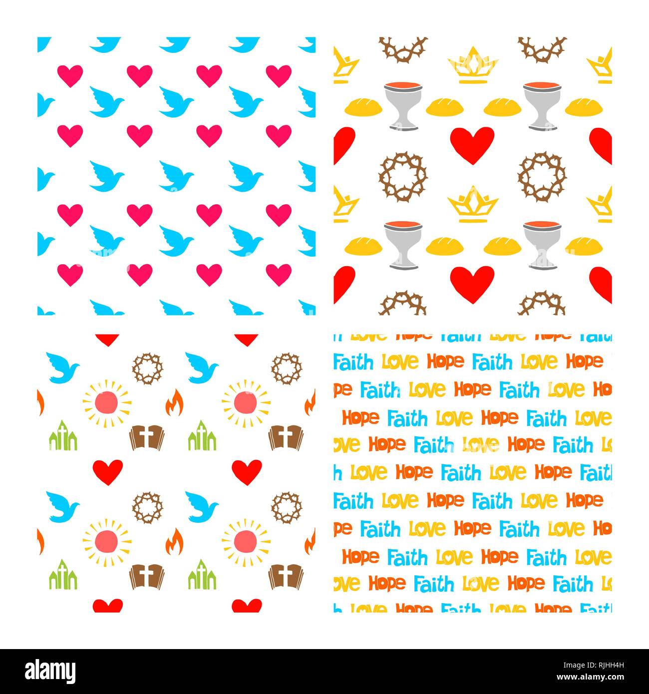 Vector set of hand drawn christian seamless pattern made with ink ...