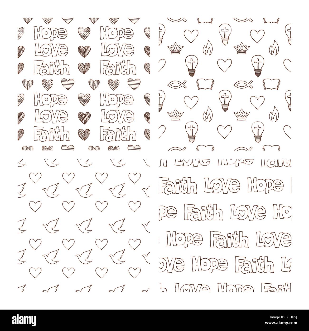Vector set of hand drawn christian seamless pattern made with ink ...