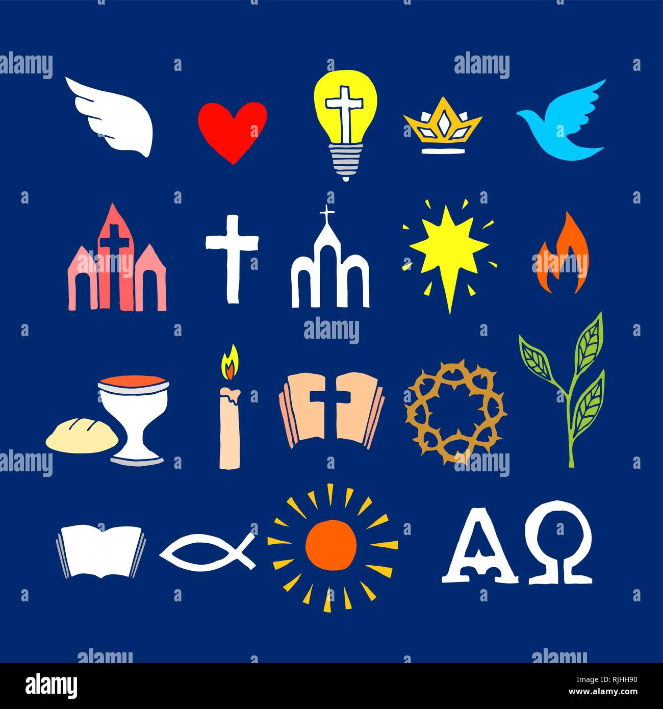 Christian symbols and icons drawn by hand. Biblical vector illustration ...