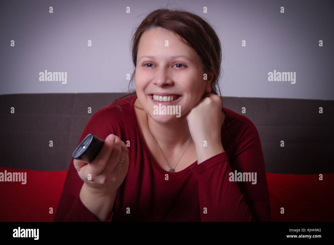 Woman Watching TV Stock Photo - Alamy